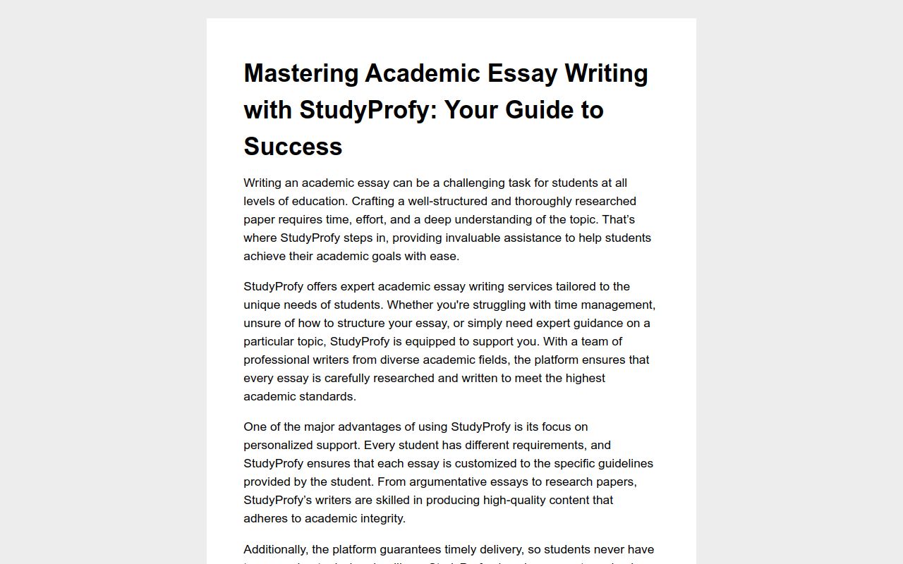 Mastering Academic Essay Writing with StudyProfy: Your Guide to Success